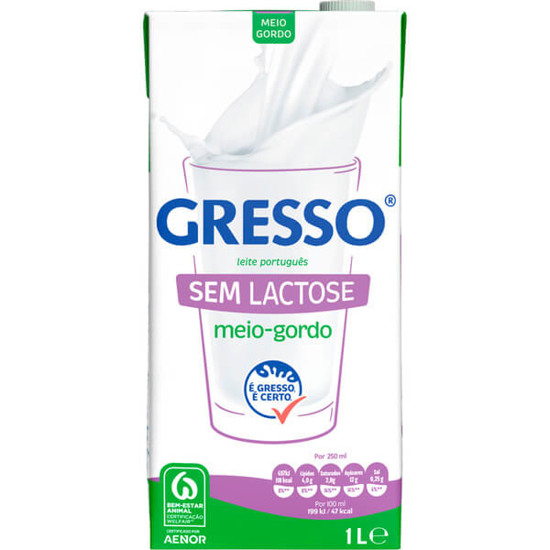 Leite Uht Meio Gordo sem Lactose GRESSO emb.1L | Compre no 360hyper ...